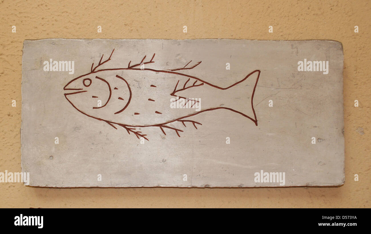 Roman tombstone with Christian iconography depicting a fish. After 4th ...