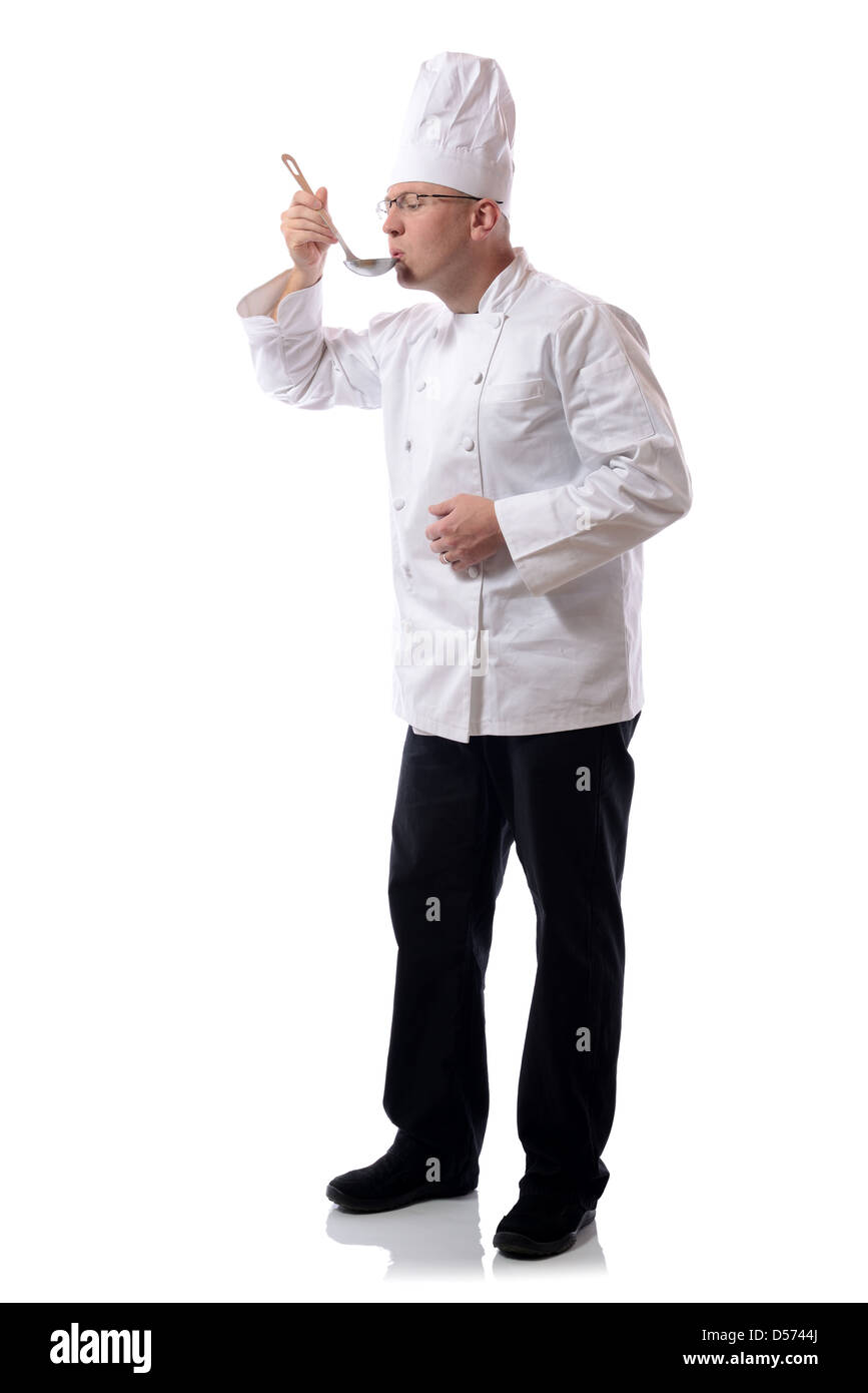 Chef tasting a food sample isolated on white Stock Photo - Alamy