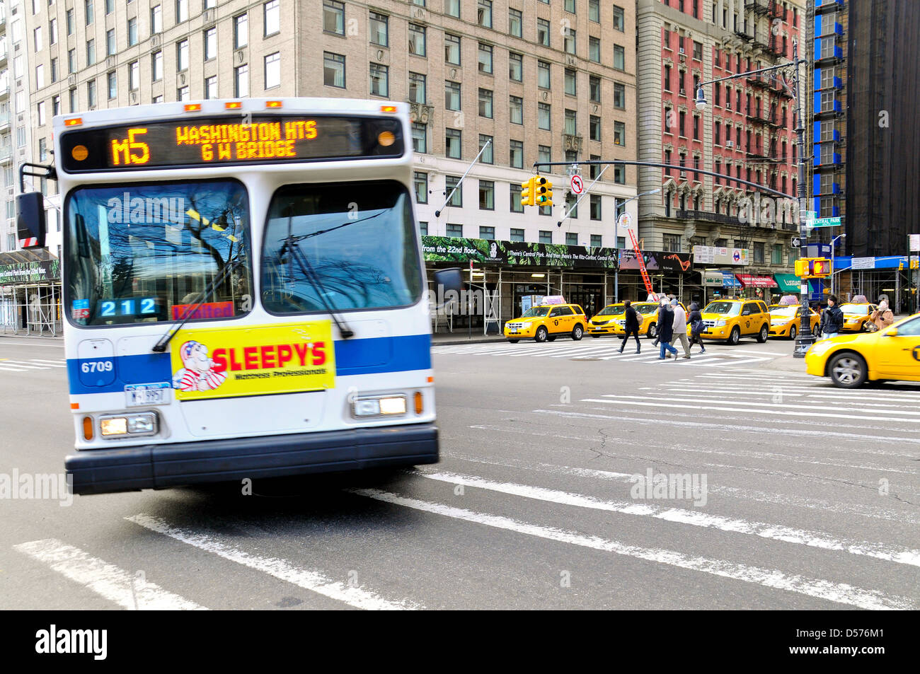 MTA M5 public transportation bus, six avenue Central Park South ...