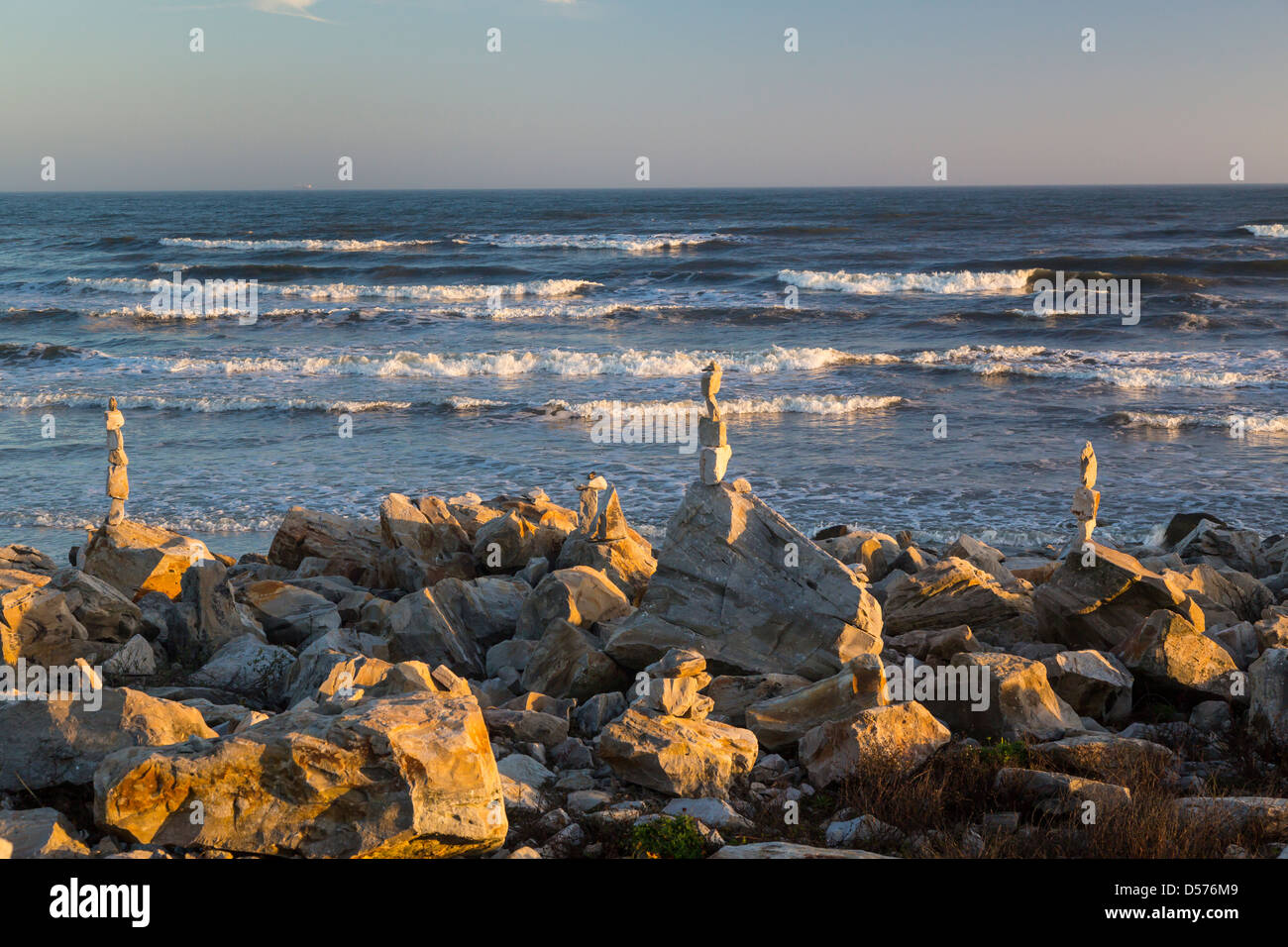 A rock art sculpture on the seawall promenade on the Gulf of Mexico ...