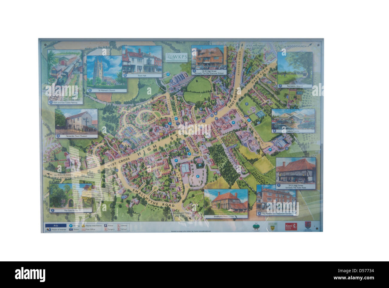 Welcome to Tenterden Town Map Sign Behind Glass Kent UK Stock Photo - Alamy