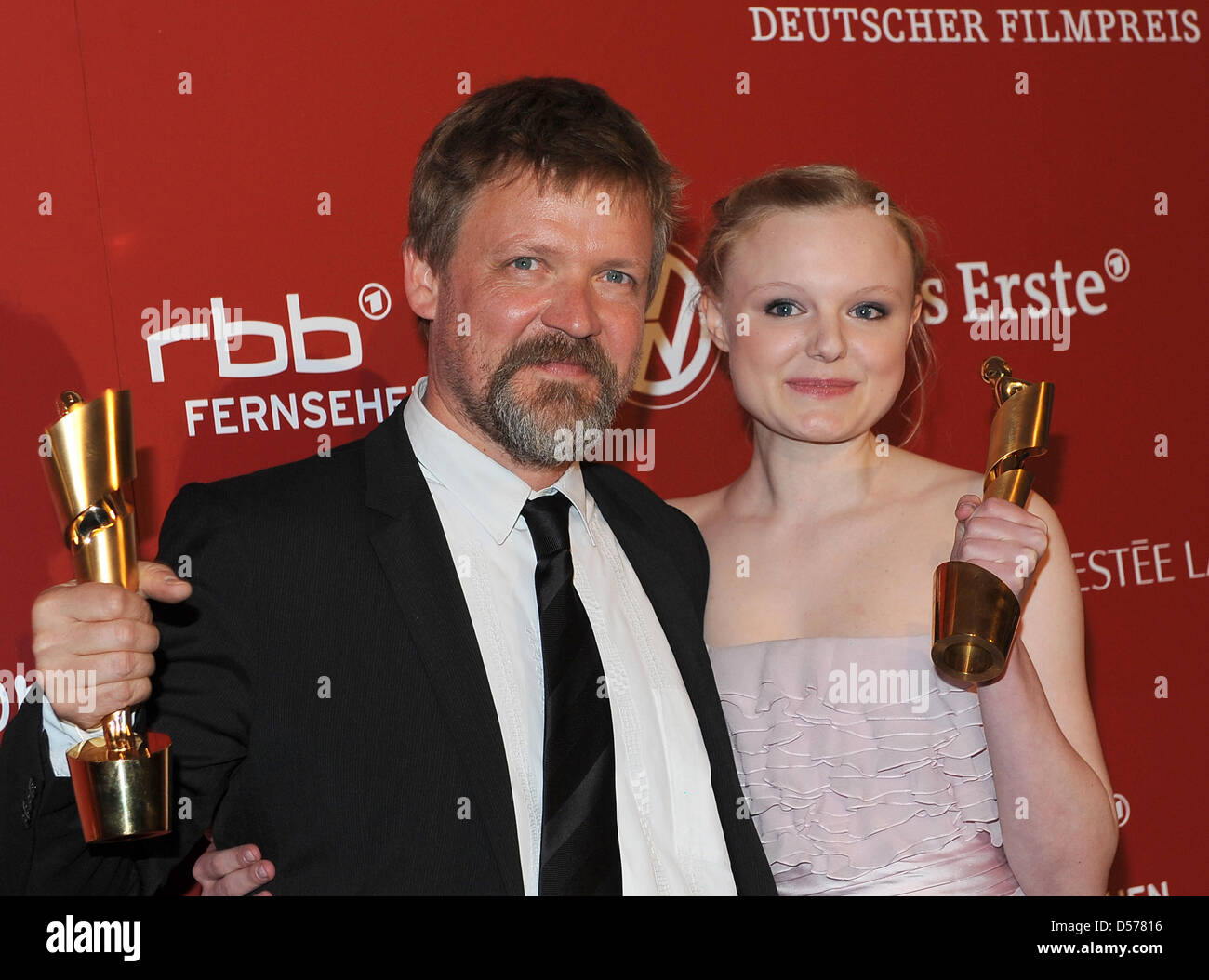 Actors Justus von Dohnanyi and Maria-Victoria Dragus show their awards ...