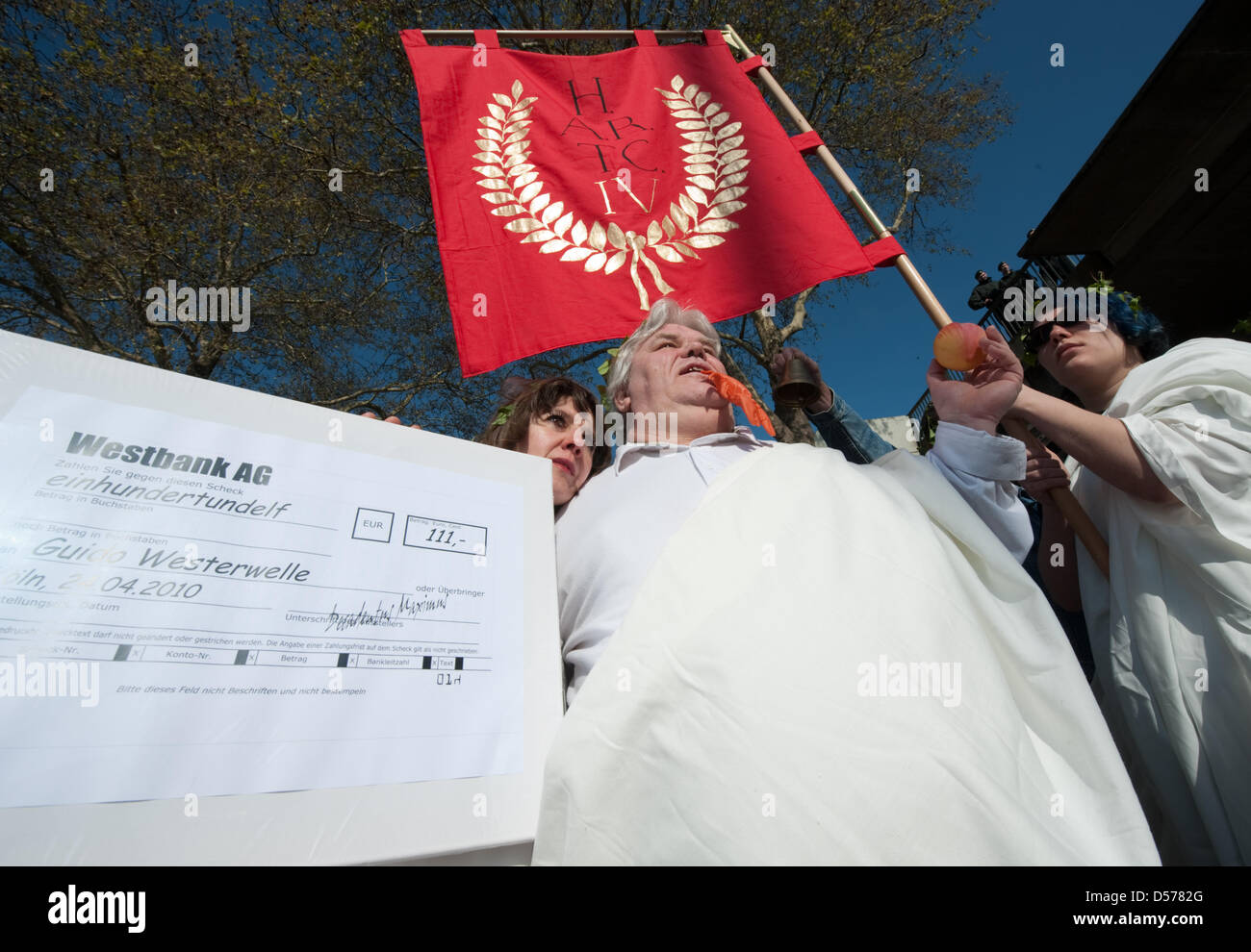 Demonstrators dressed up as decadent Romans with a ''Hartz IV'', the ...