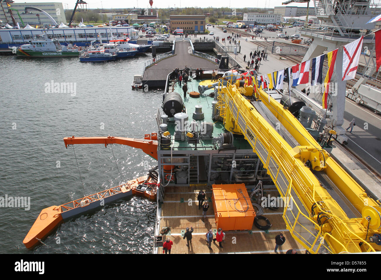Visitors look at the multipurpose ship ''Arkona'' of the Waterways and ...