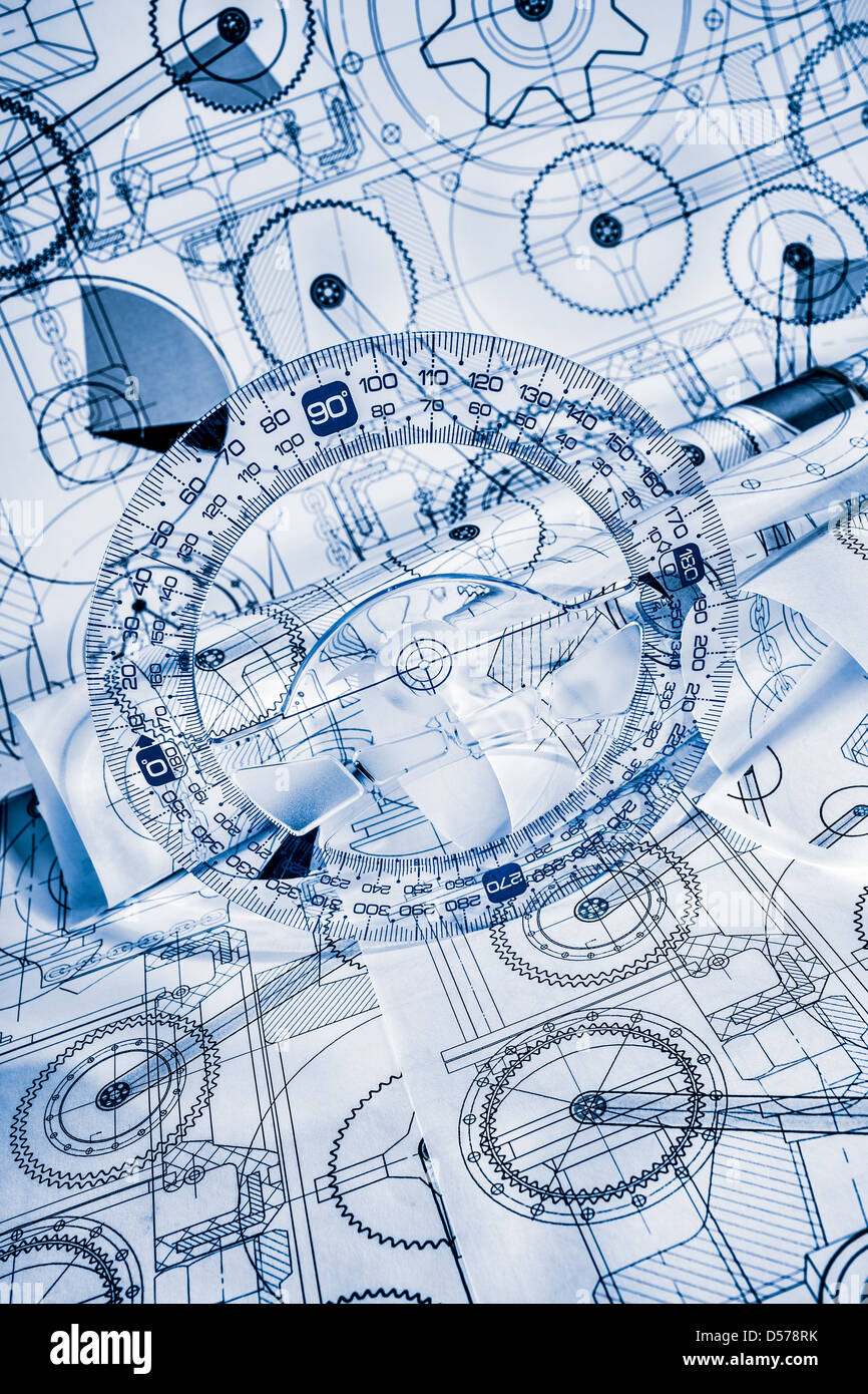 Technical drawings in a blue toning Stock Photo - Alamy