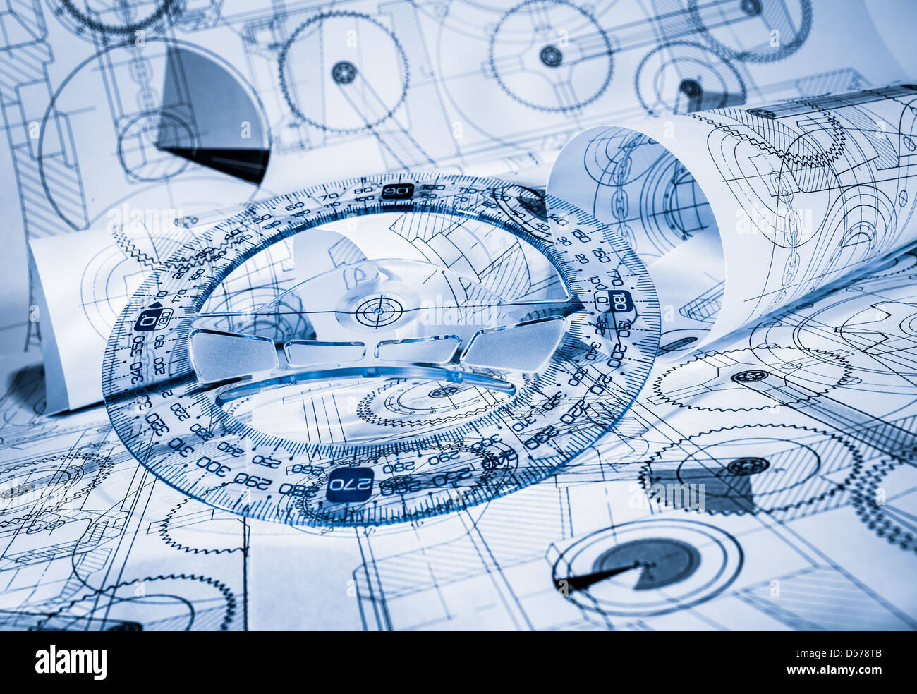 Technical drawings in a blue toning Stock Photo - Alamy