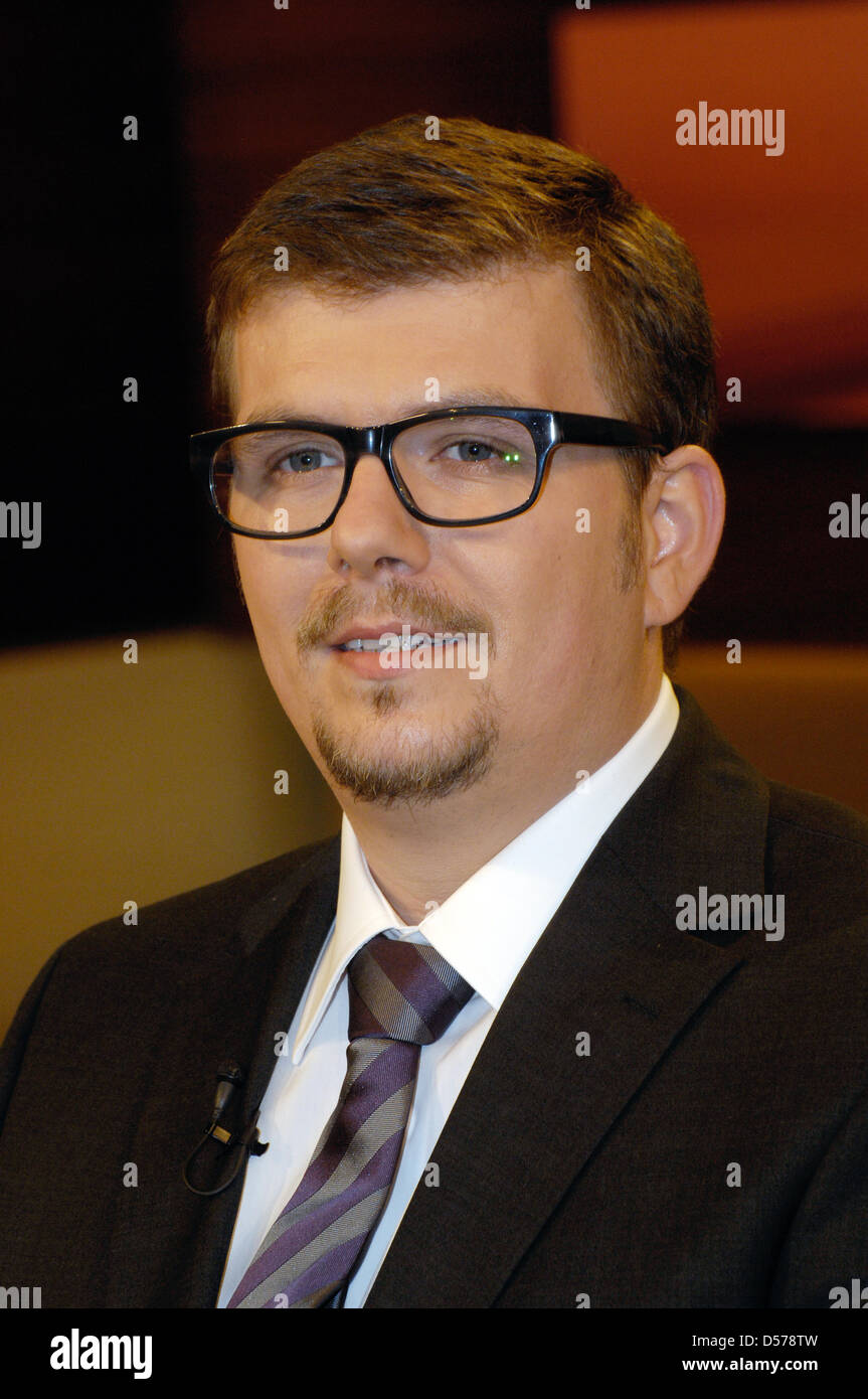 Greek journalist Michaelis Pantelouris pictured at TV panel programme ...