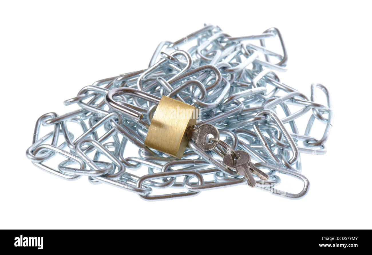 security chain and padlock on white background Stock Photo - Alamy