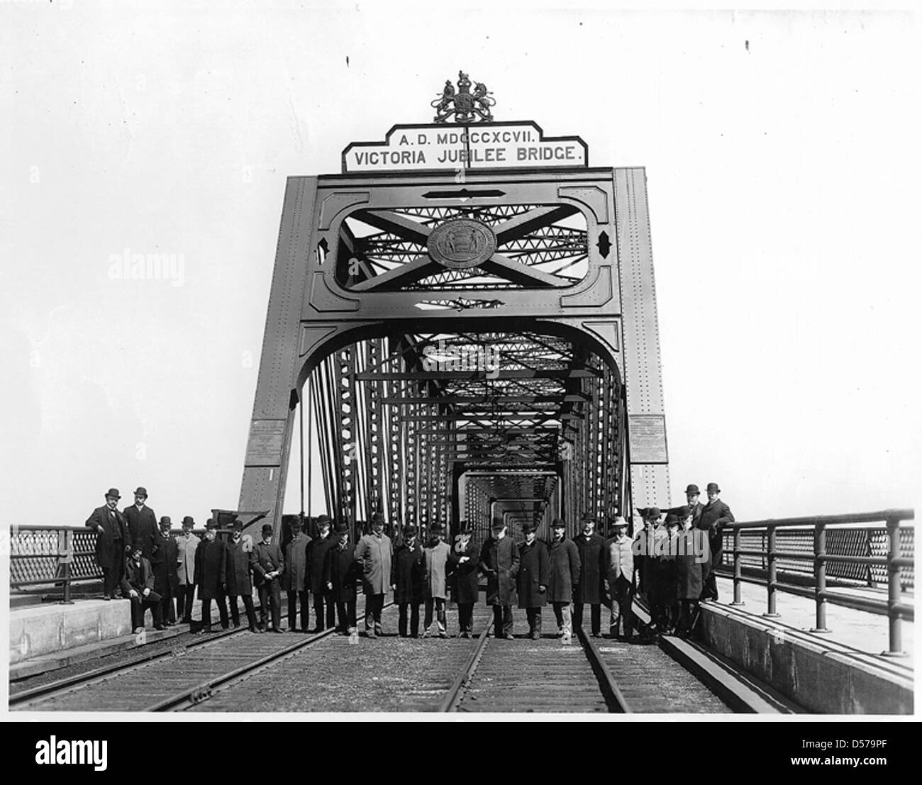 A photograph from 1897 showing the Victoria Jubilee Bridge in Montreal ...