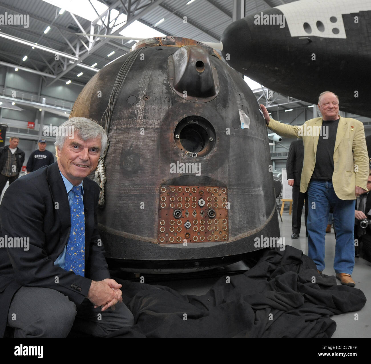 German astronaut Ulf Merbold (L) and Buran test pilot and cosmonaut ...