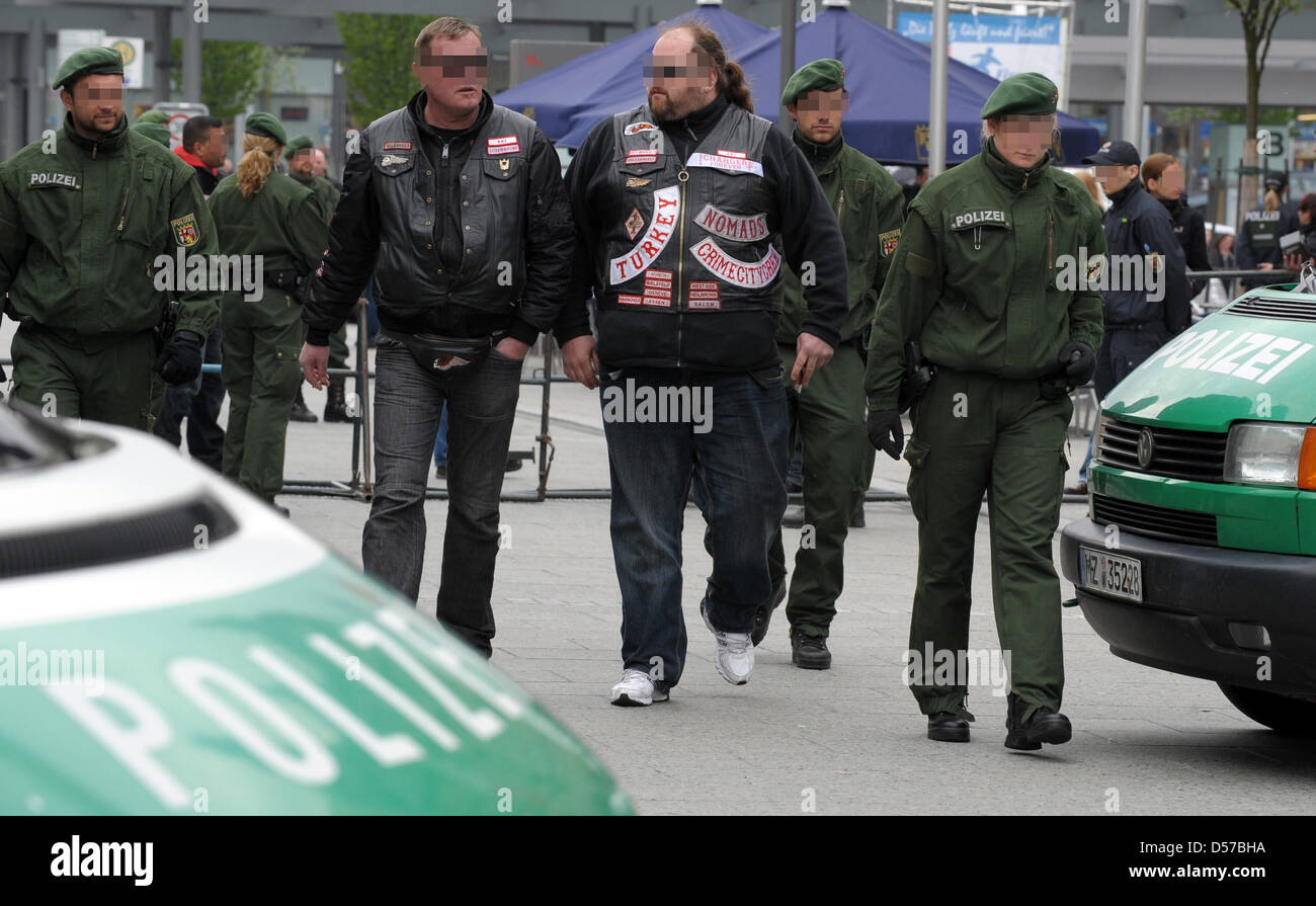 Two members of motorcycle club ''Hells Angels'' are accompanied by ...
