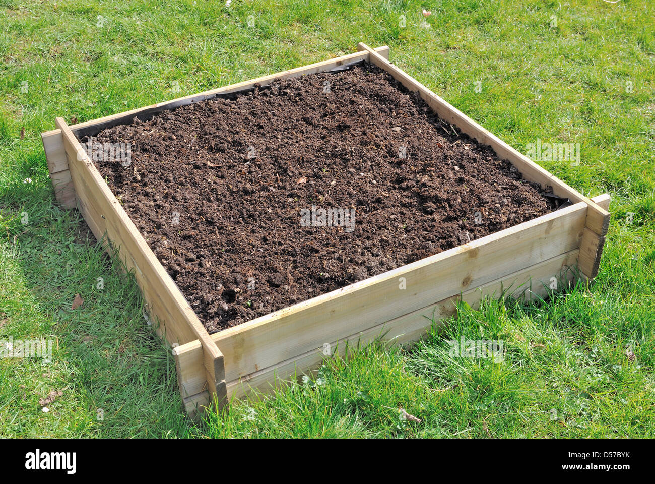 soil in a square wooden tray for mini vegetable garden Stock Photo - Alamy