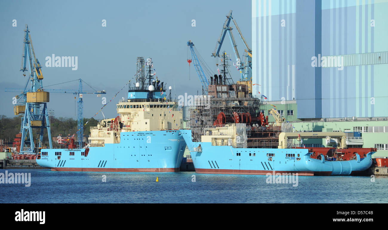 Two new anchor pull tenders lie at the equipment pier of the ...