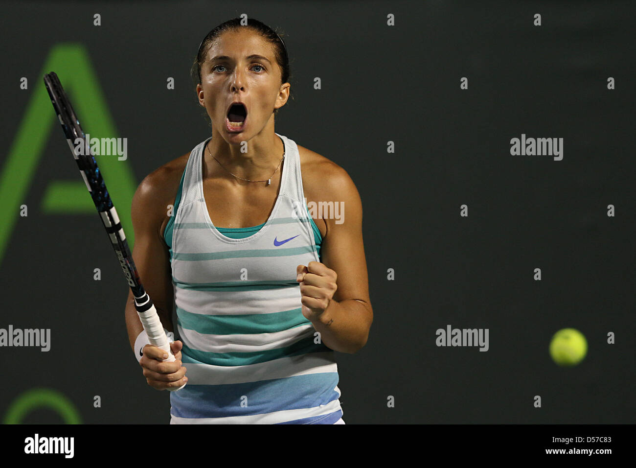Miami, Florida, USA. 25th March 2013. Sara Errani of Italy reacts ...