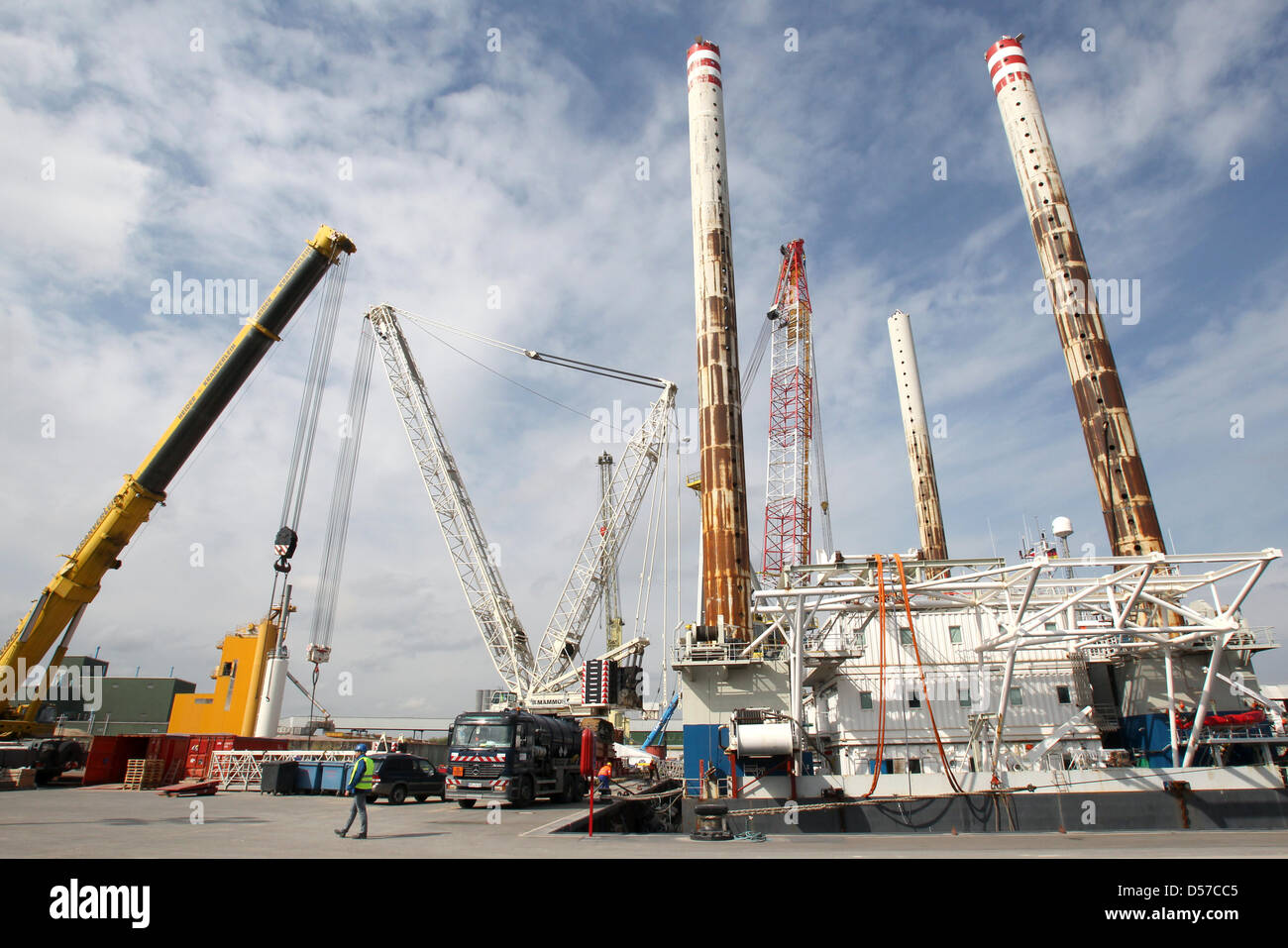 A working platform for the offshore wind park 'Baltic 1' pictured at ...