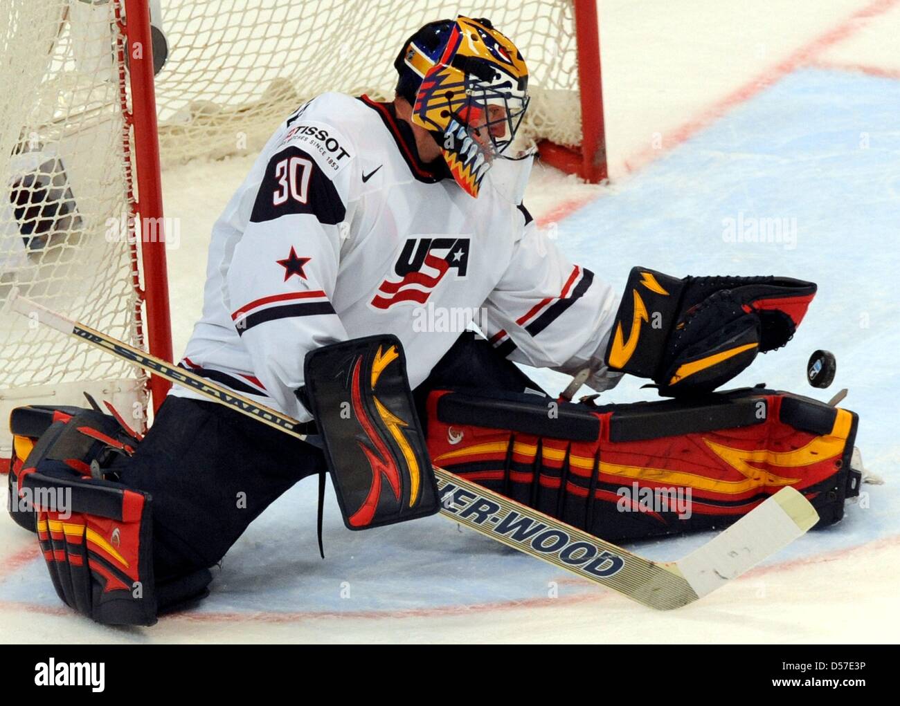 USA's goalkeeper Scott Clemmensen in action during the Ice Hockey World ...