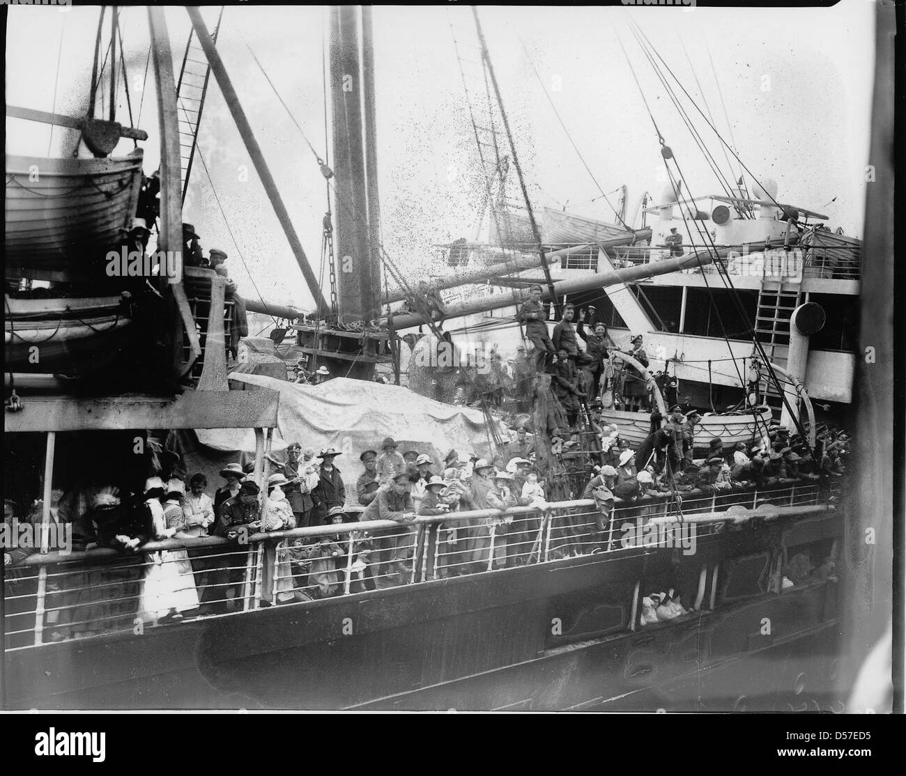 The photograph captures troops arriving on the S. S. Orduna in Halifax ...