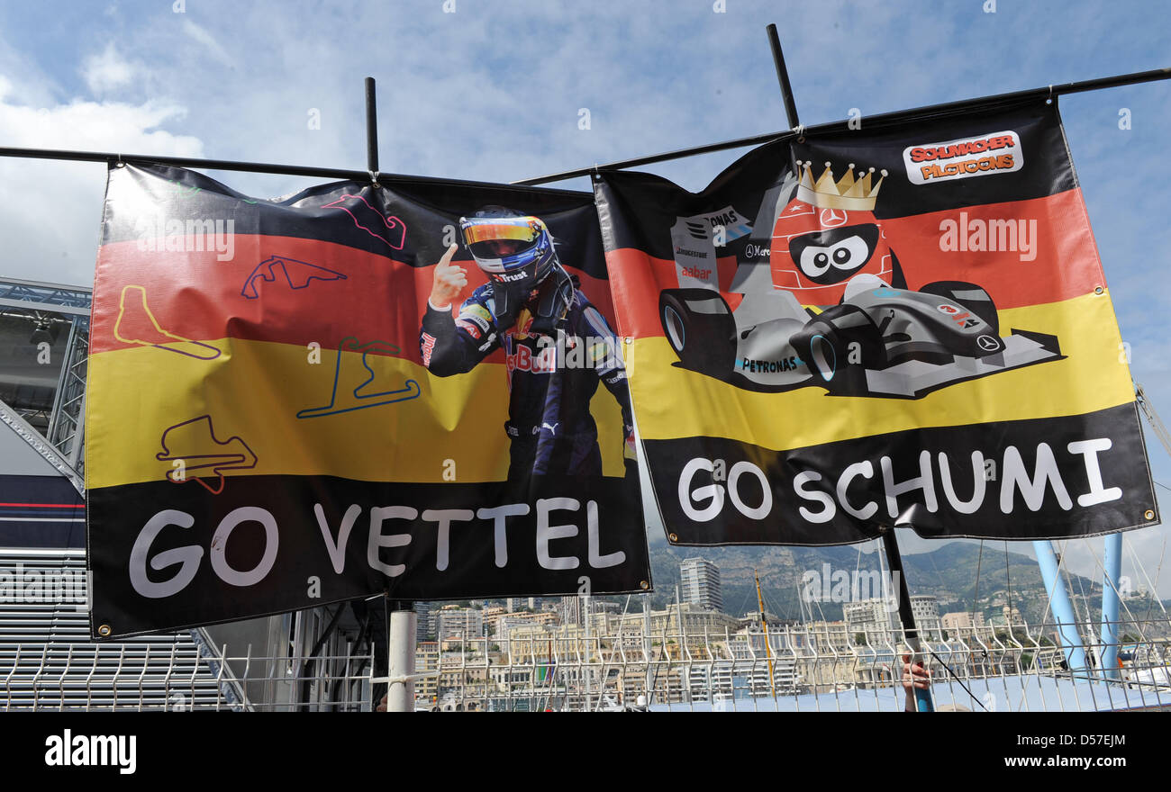 Banners made by fans of German drivers Sebastian Vettel and Michael ...