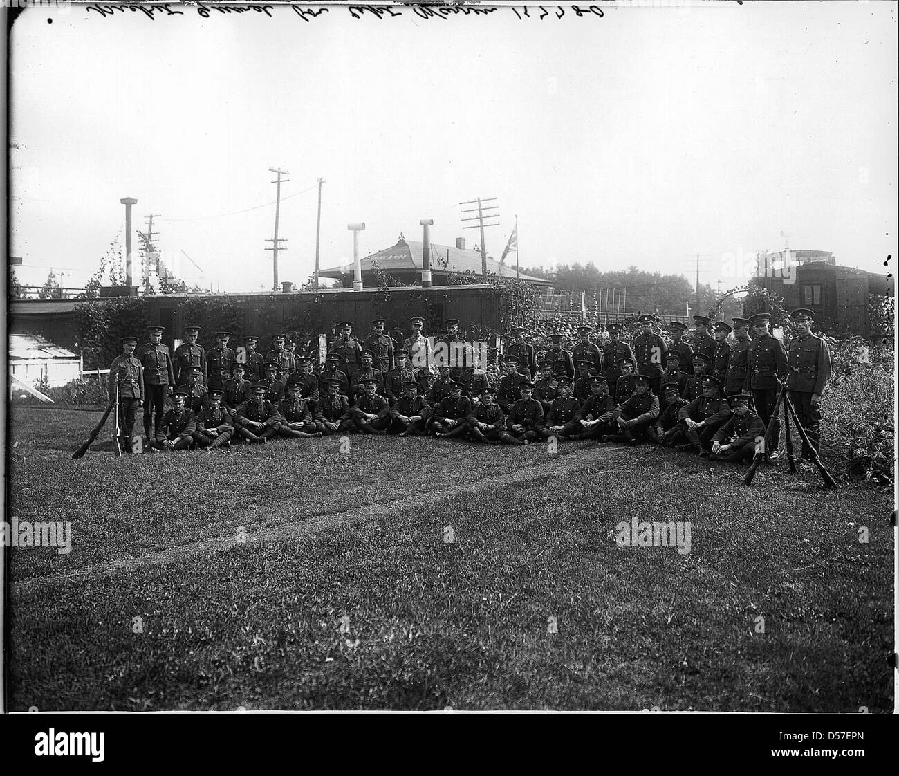 This photograph depicts an army picket guard at Highlands Station in ...