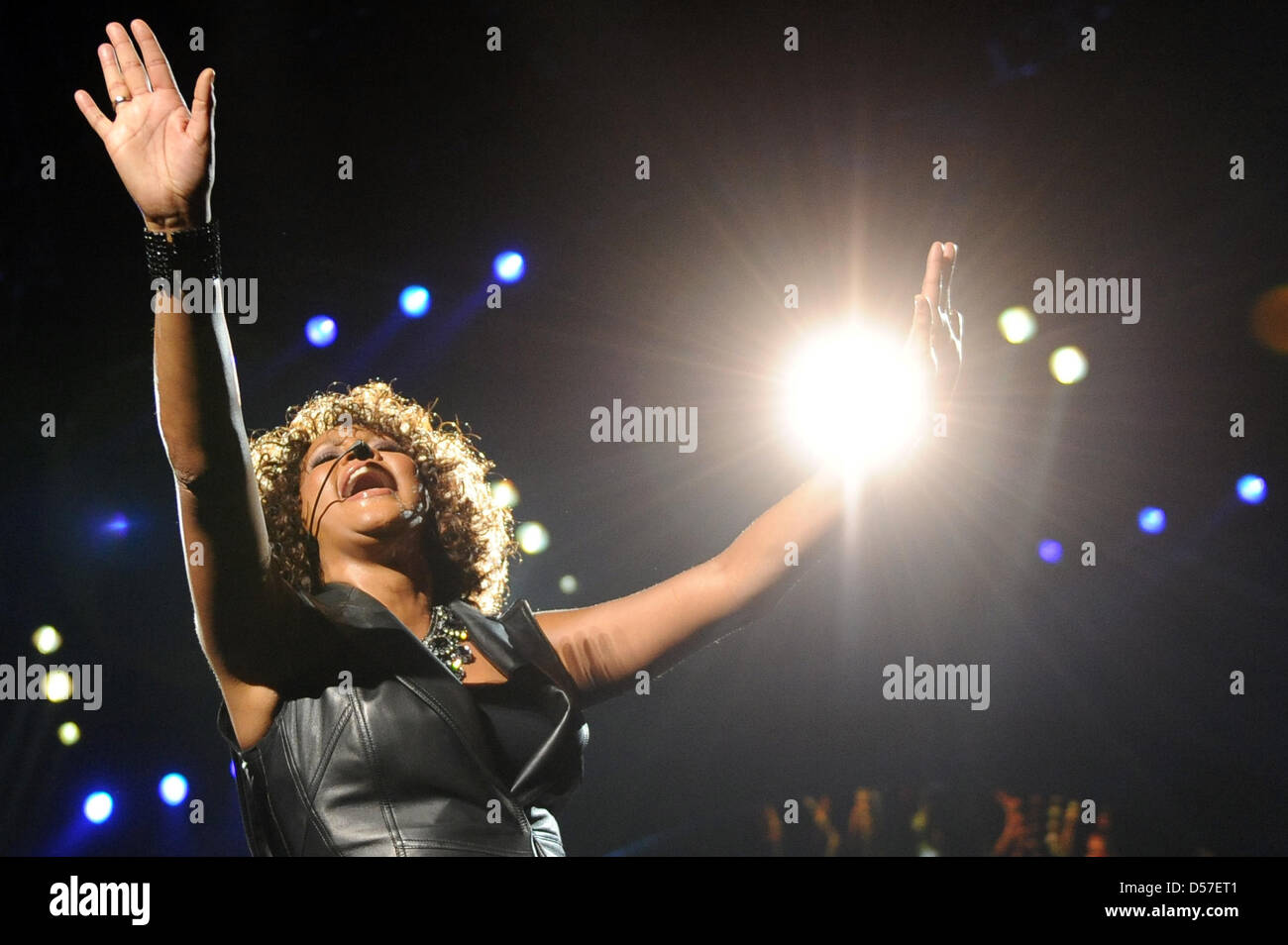US singer Whitney Houston stands on stage at o2-Arena in Berlin ...