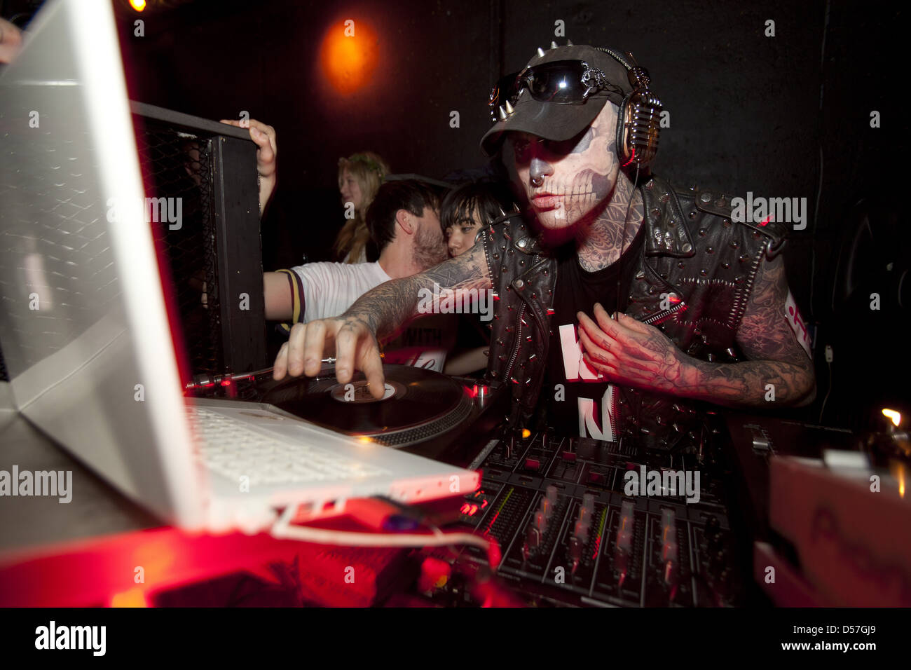Canadian fashion model Rick Genest aka Zombie Boy DJing at Flamingo ...