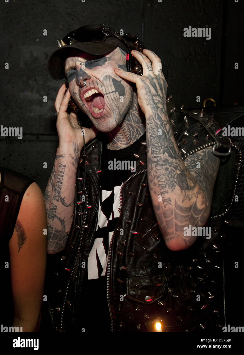 Canadian fashion model Rick Genest aka Zombie Boy DJing at Flamingo ...
