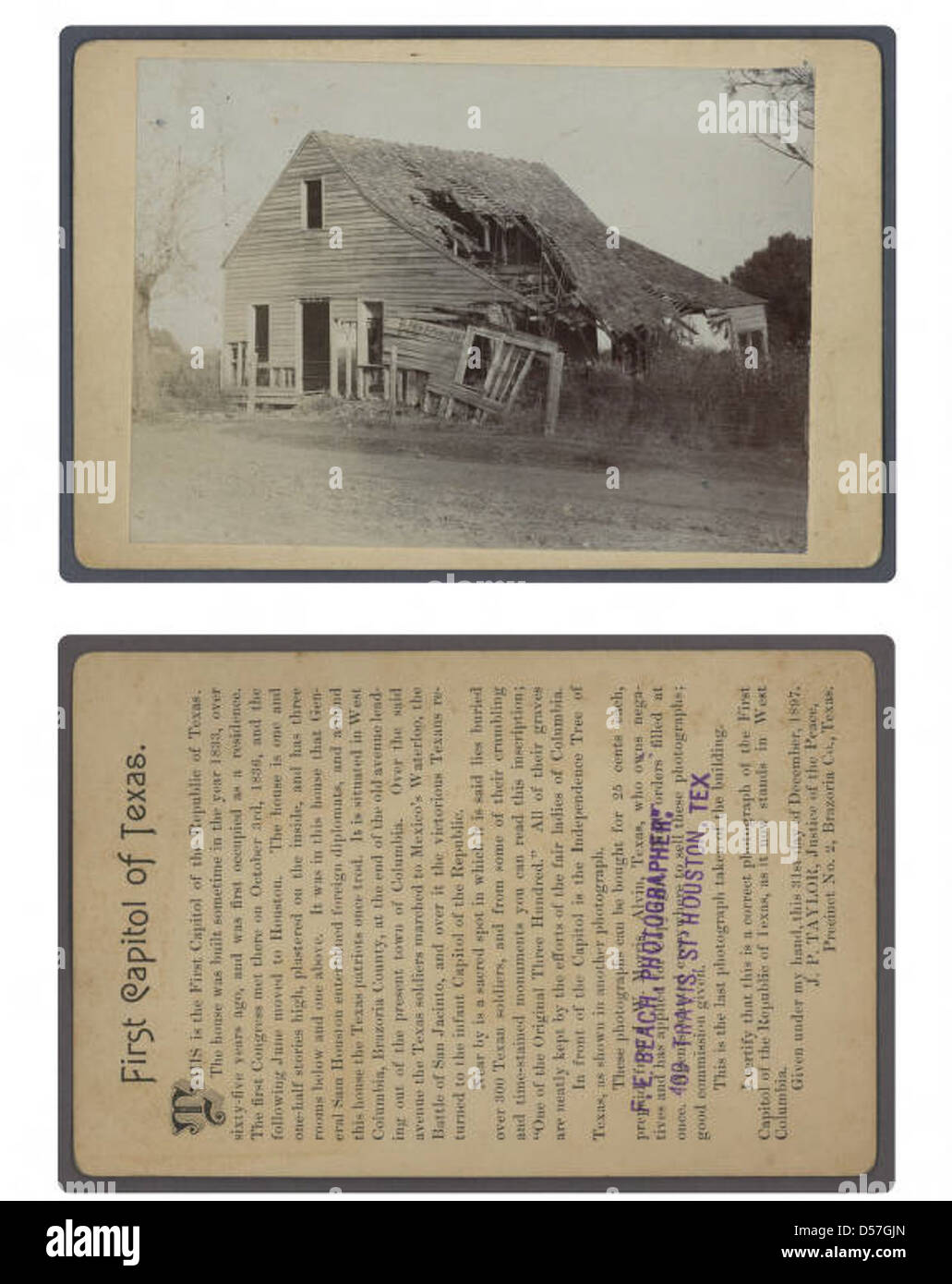 This photograph shows the First Capitol of the Republic of Texas, built ...