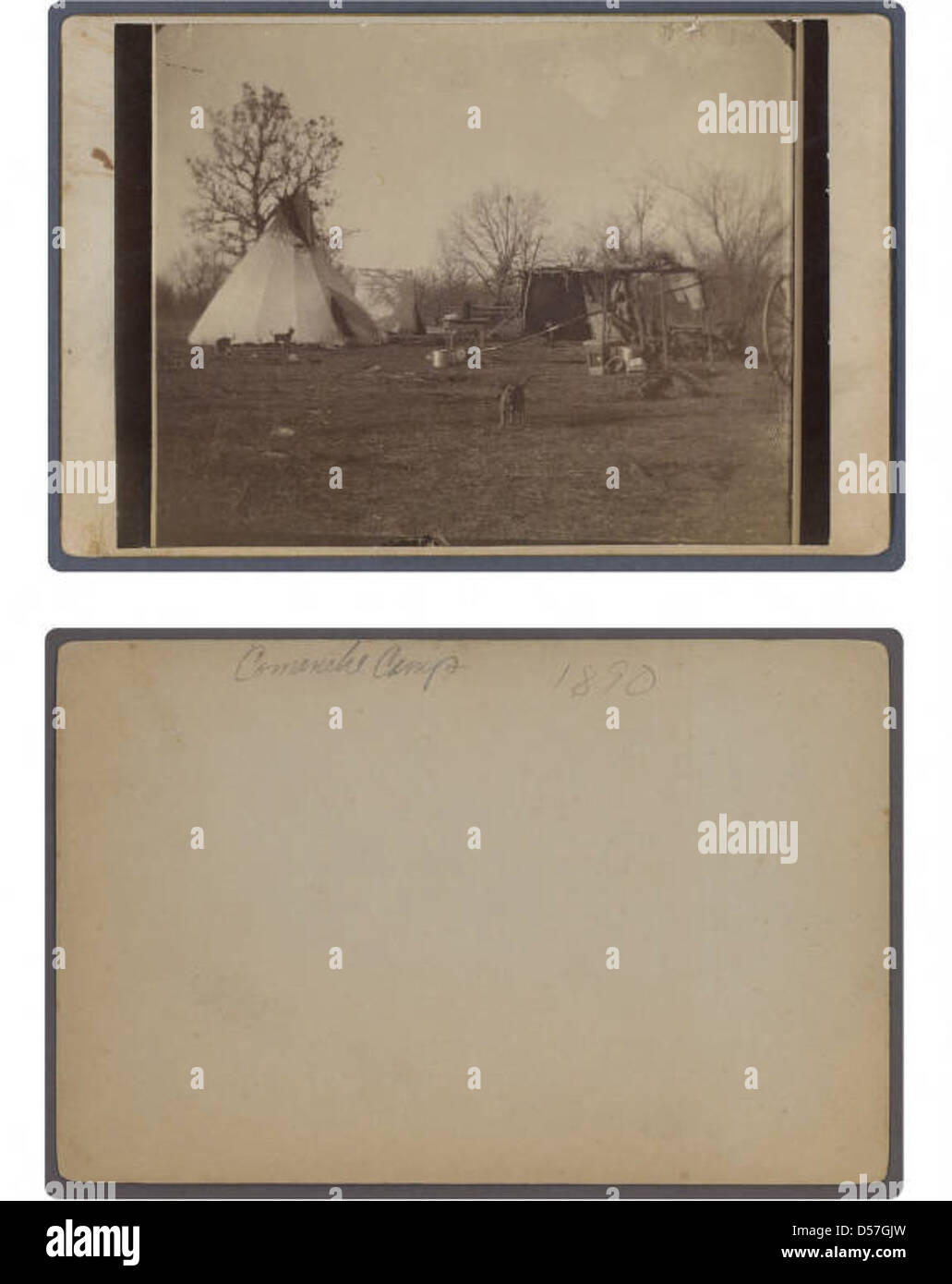 A photograph of a Comanche camp from around 1890, showing Native ...