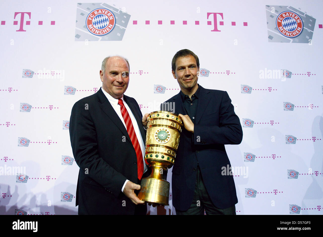 Bayern Munich's president Uli Hoeness (L) and German Telekom CEO Rene ...