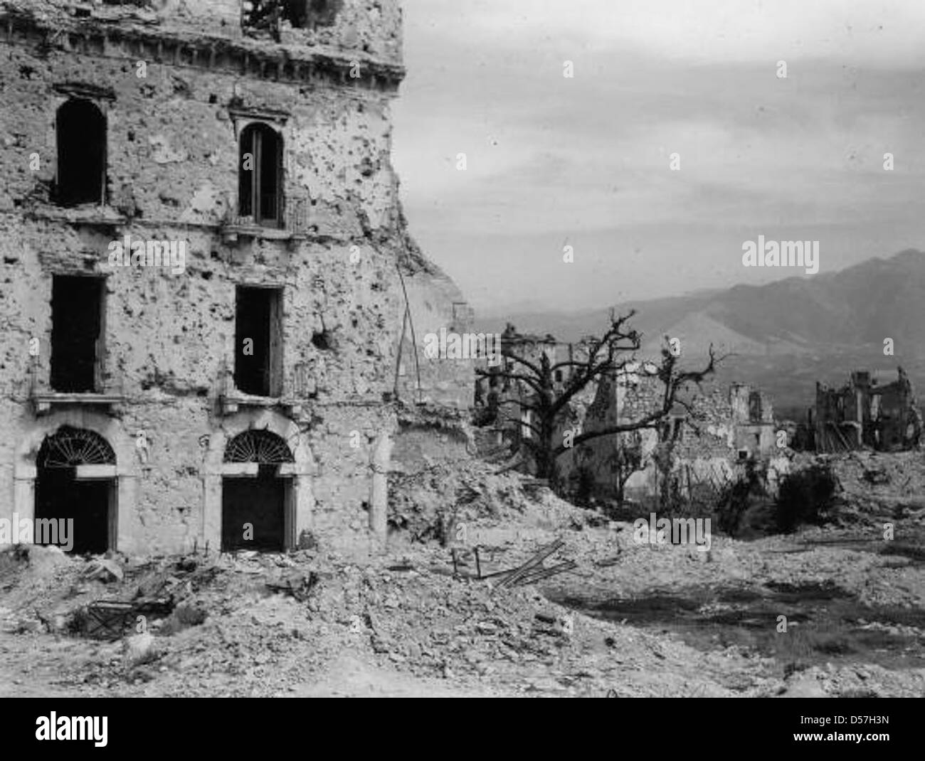 This photograph captures the site of the Battle of Monte Cassino, Italy ...