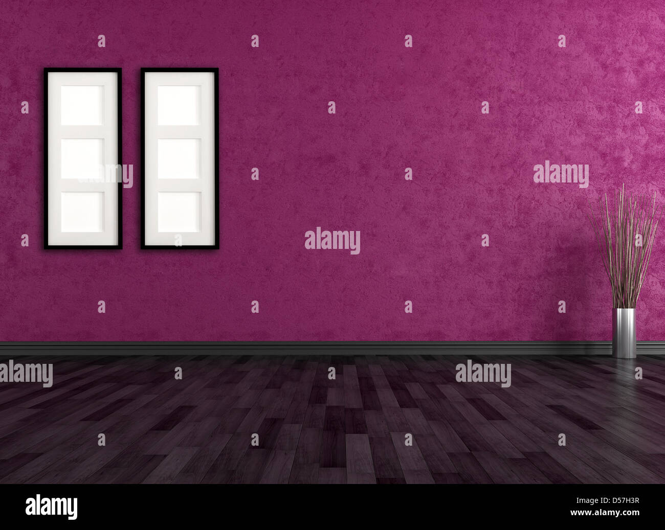 empty room with black parquet and purple wall - rendering Stock Photo ...