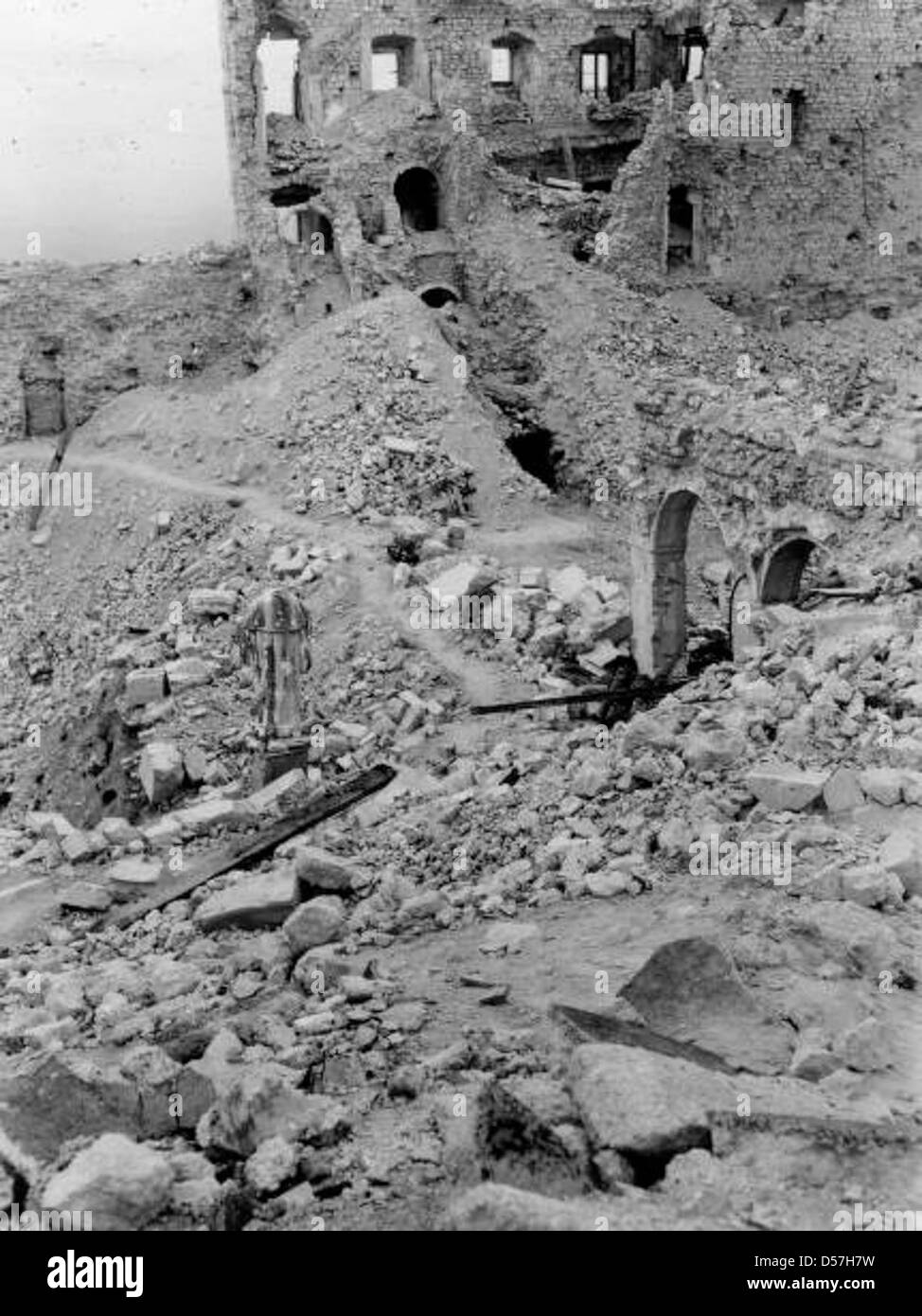 A photograph of the Battle of Monte Cassino in 1944, one of the pivotal ...