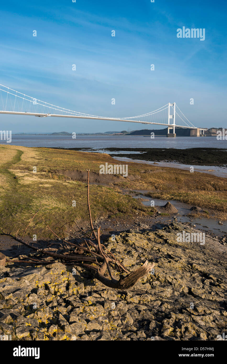 OLD SEVERN BRIDGE FROM SEVERN BEACH LOOKING FROM ENGLAND INTO WALES ...