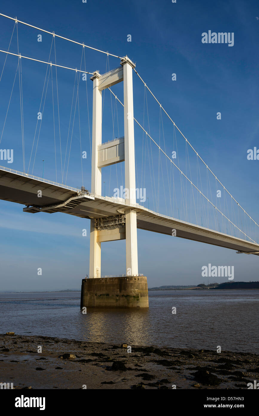 OLD SEVERN BRIDGE FROM SEVERN BEACH LOOKING FROM WALES INTO ENGLAND ...