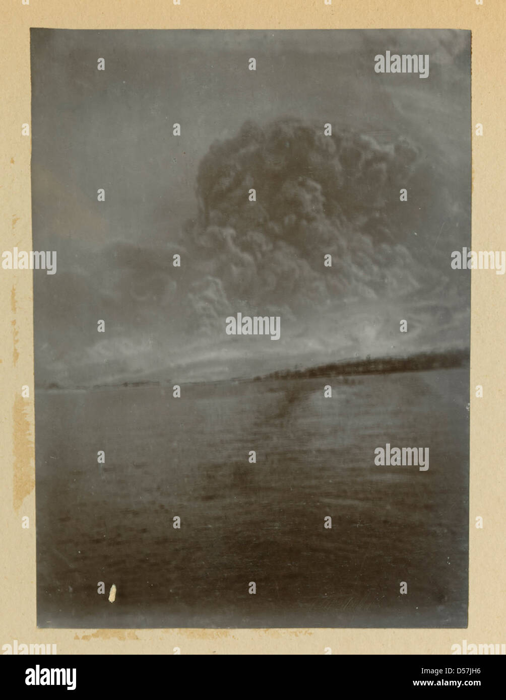This photograph captures the eruption of Mt. Pelee in 1902, with a ...