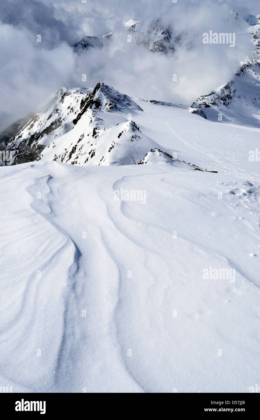Windswept ridge in the Otztal Alps on the Austria - Italy border Stock ...