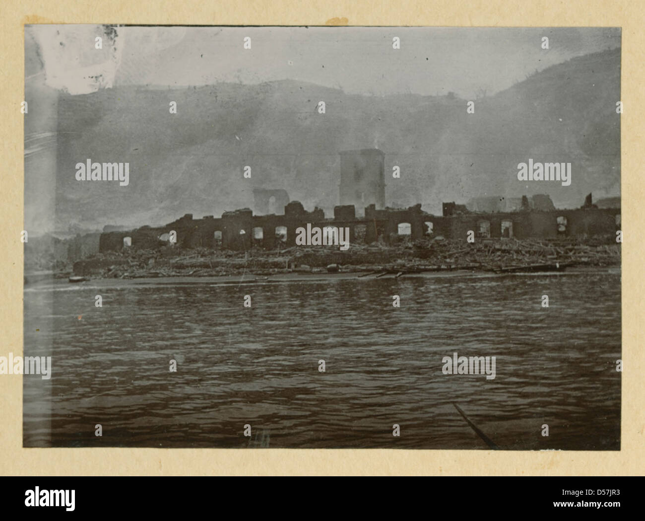 A photograph taken in 1902 showing the destruction of St. Pierre ...