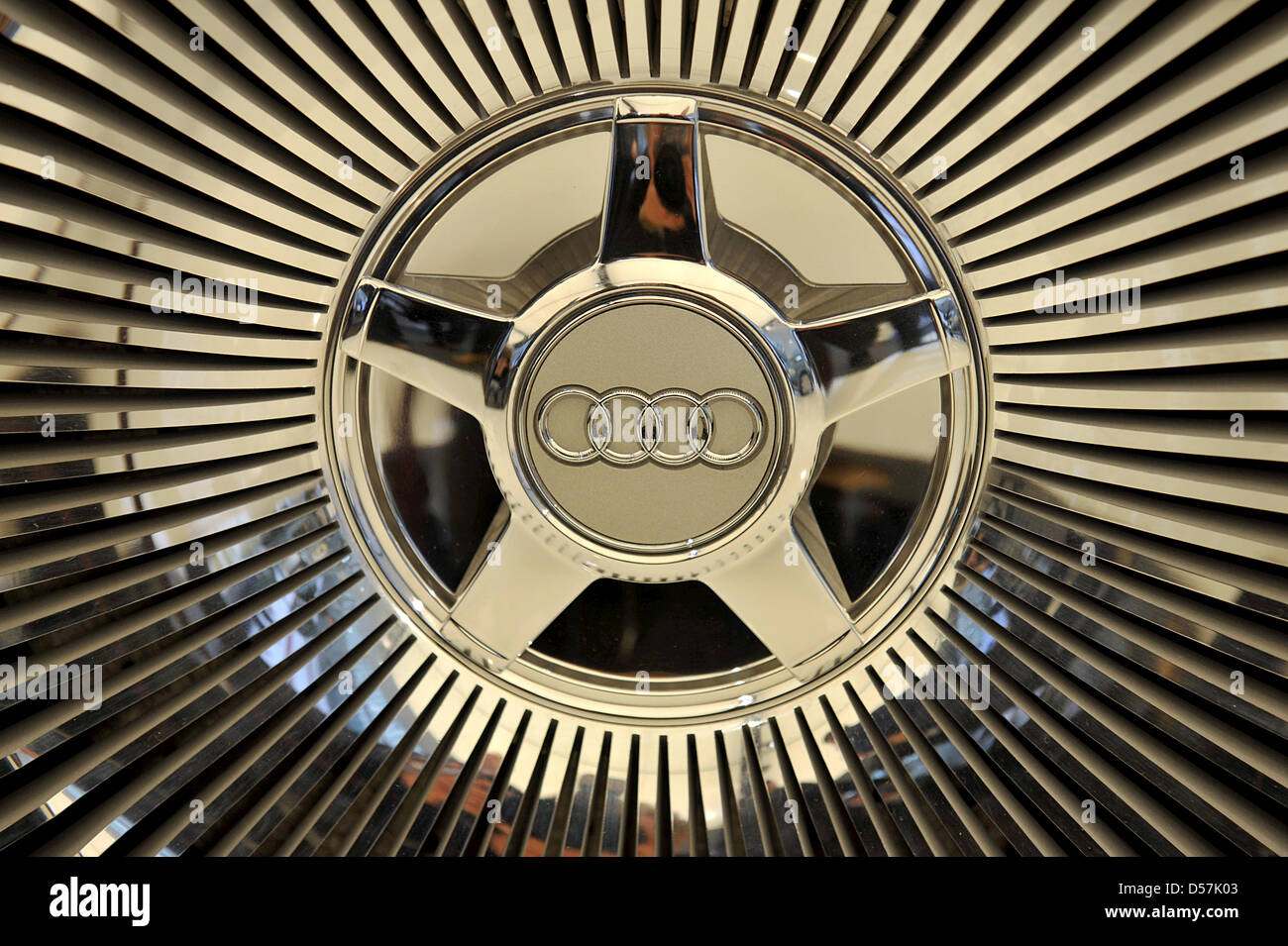 The Audi logo pictured on a wheel rim at the Audi AG general meeting in ...