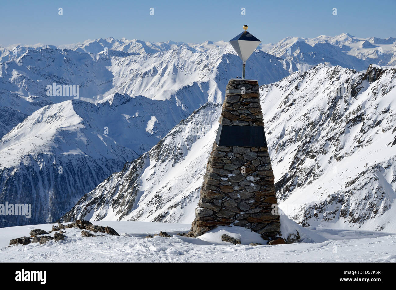 Otzi monument in the Otztal Alps of Italy. This marks the site that ...