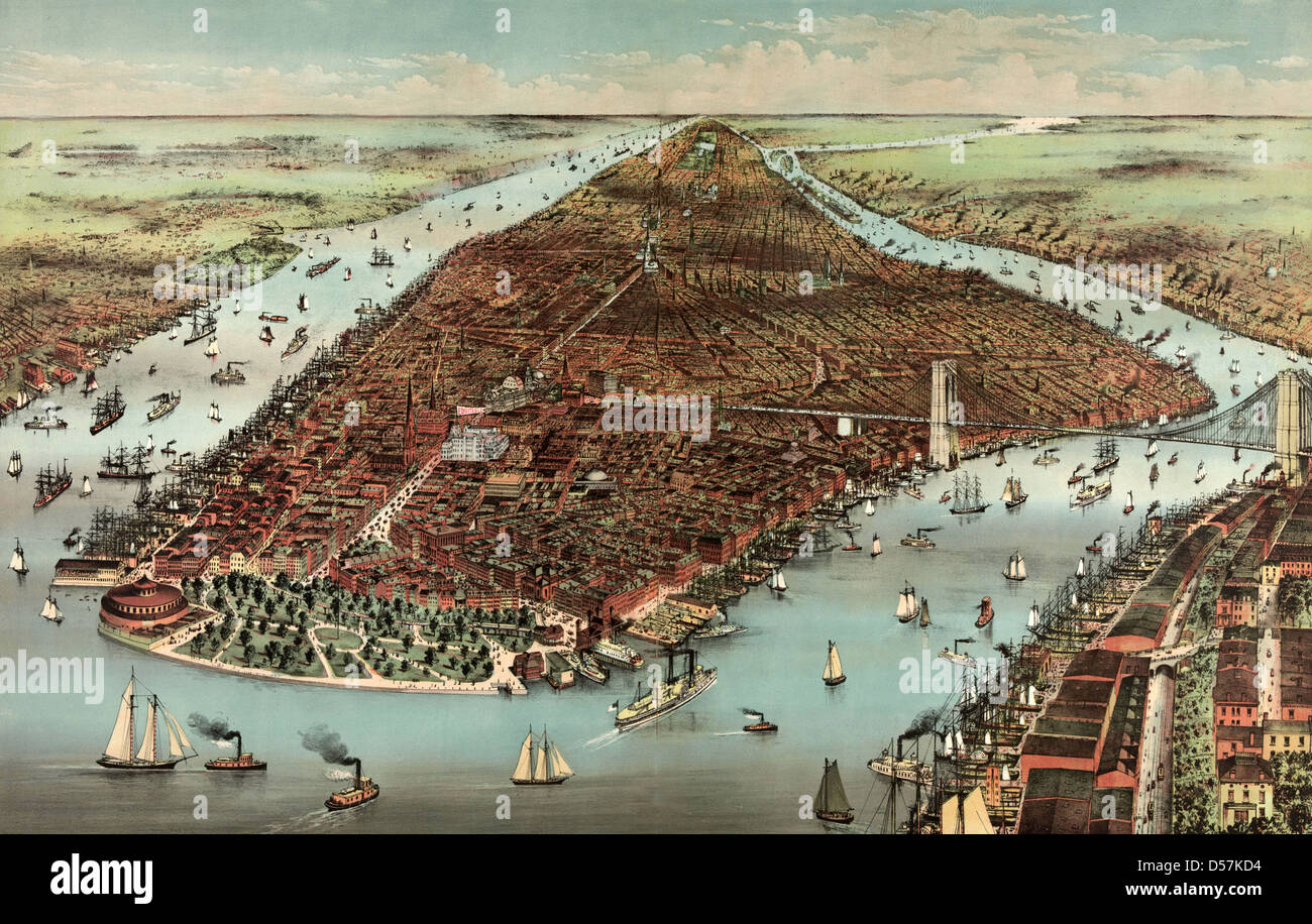 CITY OF NEW YORK 1883 print by Currier and Ives with the Equitable Life ...
