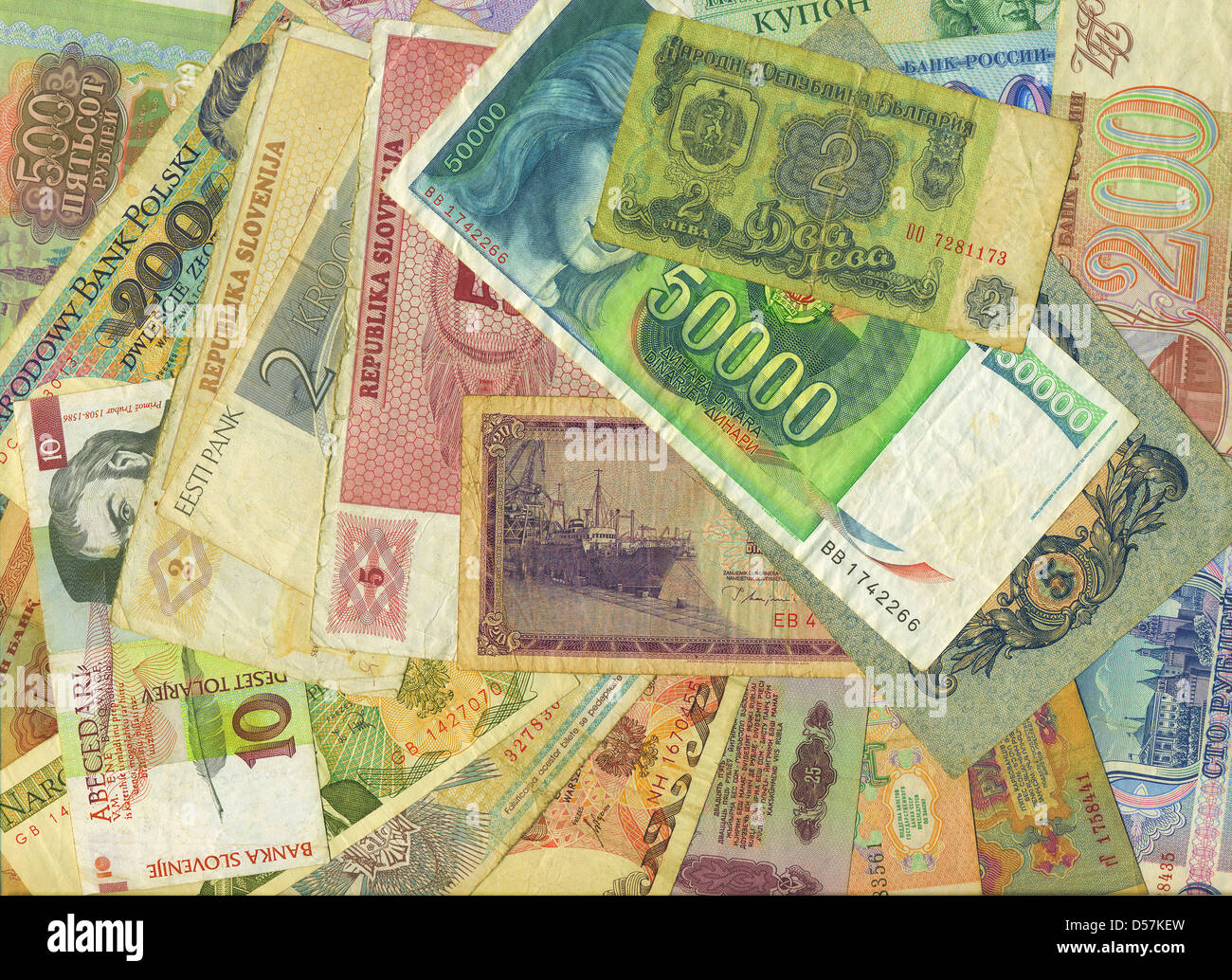Colorful old World Paper Money background Stock Photo - Alamy