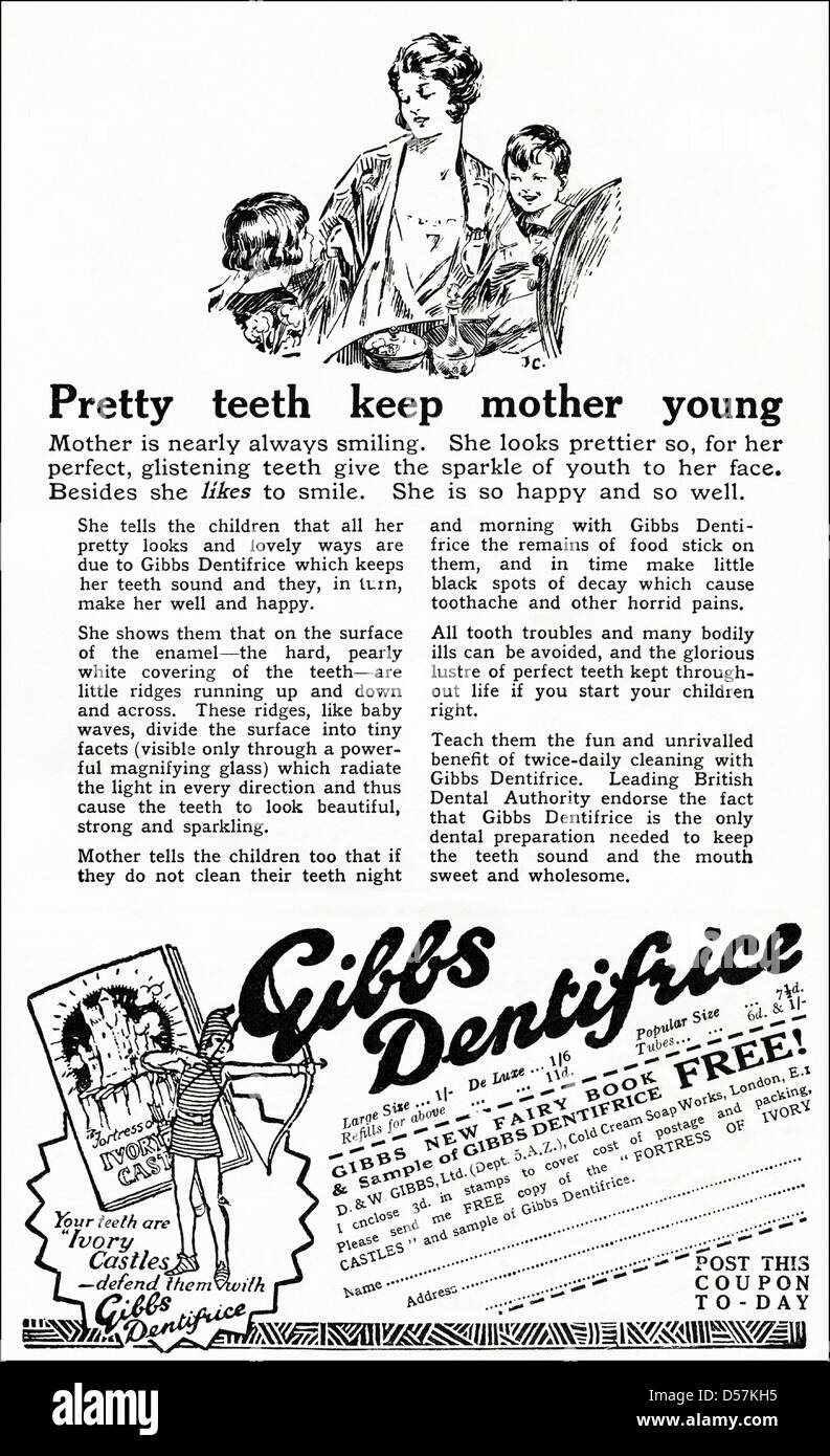Advert advertising Gibbs Dentifrice teeth cleaning powder. Original ...