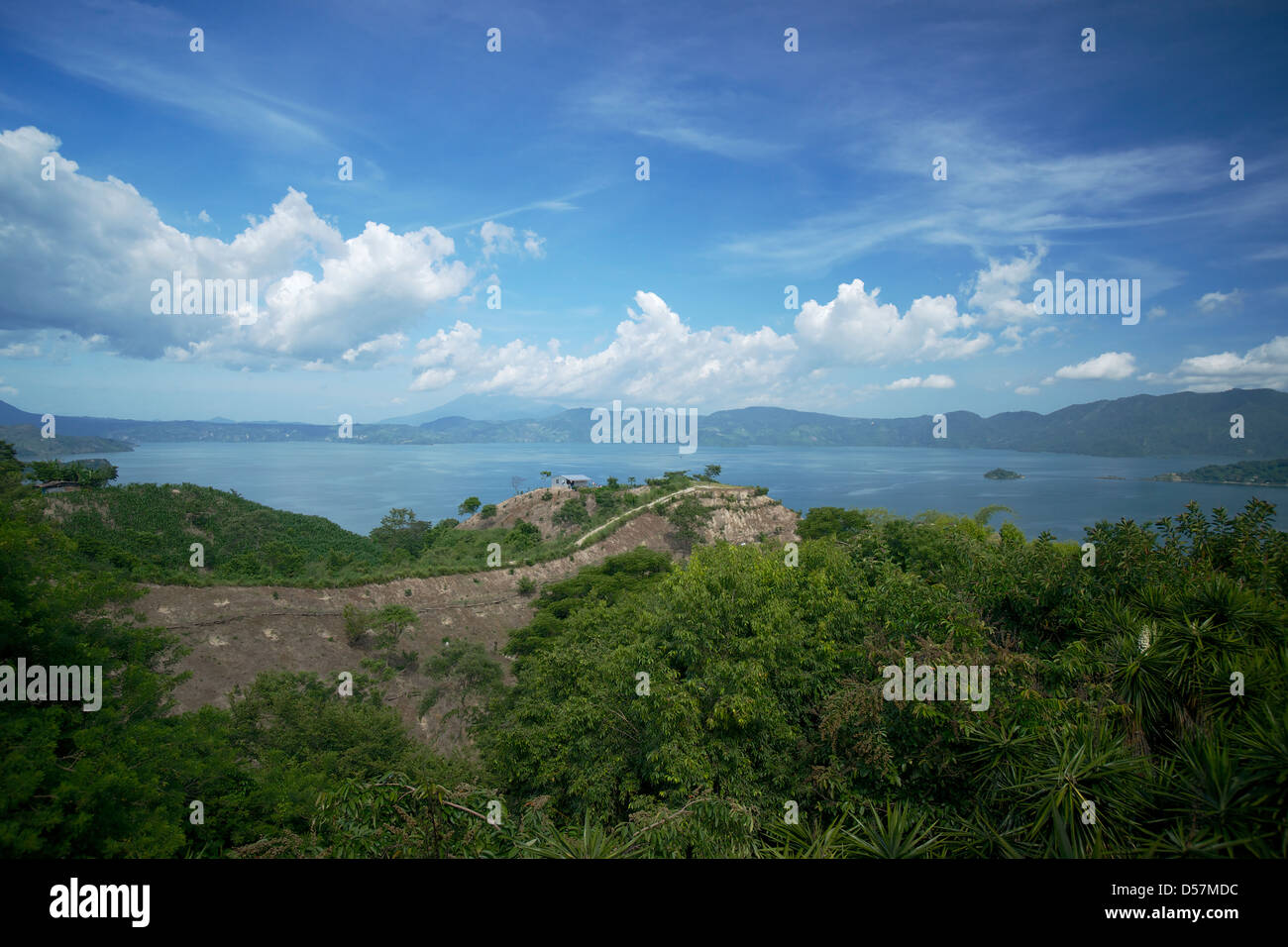 Lake Ilopango, a crater lake that fills a volcanic caldera in central ...