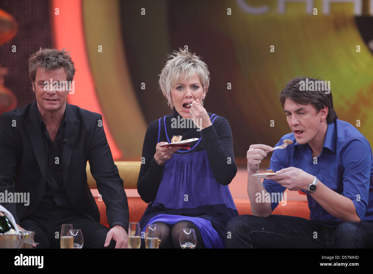 Oliver Geissen, Inka Bause, Matze Knop on German RTL TV show ...