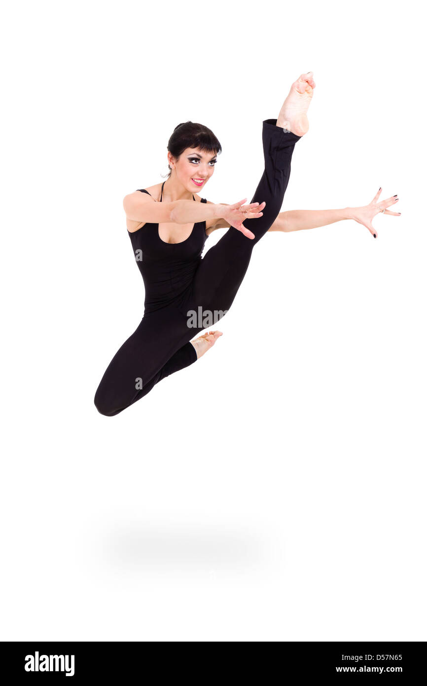 gymnast girl jumping in the splits Stock Photo - Alamy