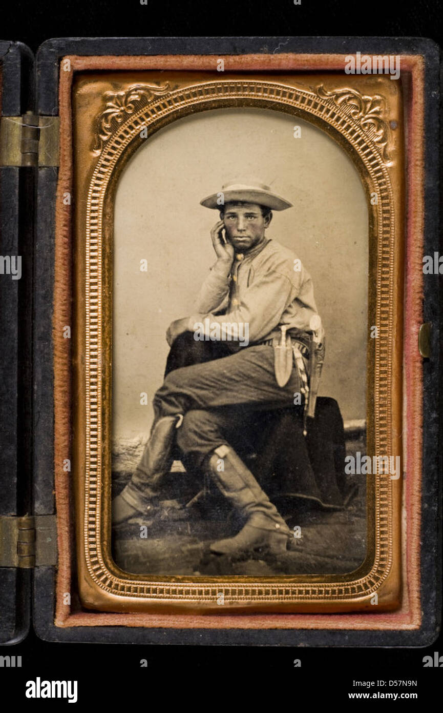 A photograph of a cowboy in Texas, showcasing his beaded awl case ...
