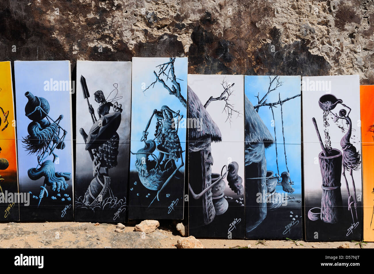 African artwork on display in old town of Mombasa, Kenya, East Africa ...