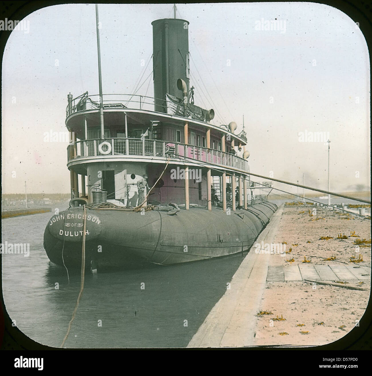 The S.S. John Ericsson, a whaleback steamship, is shown passing through ...