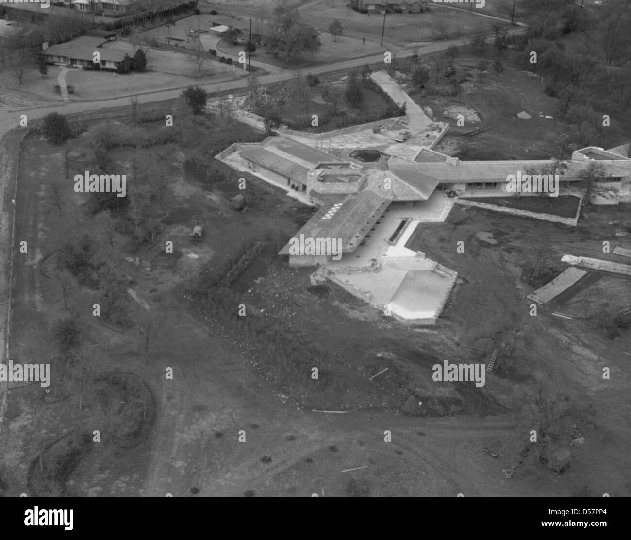 This aerial view shows the house of John Gillin, designed by the famous ...