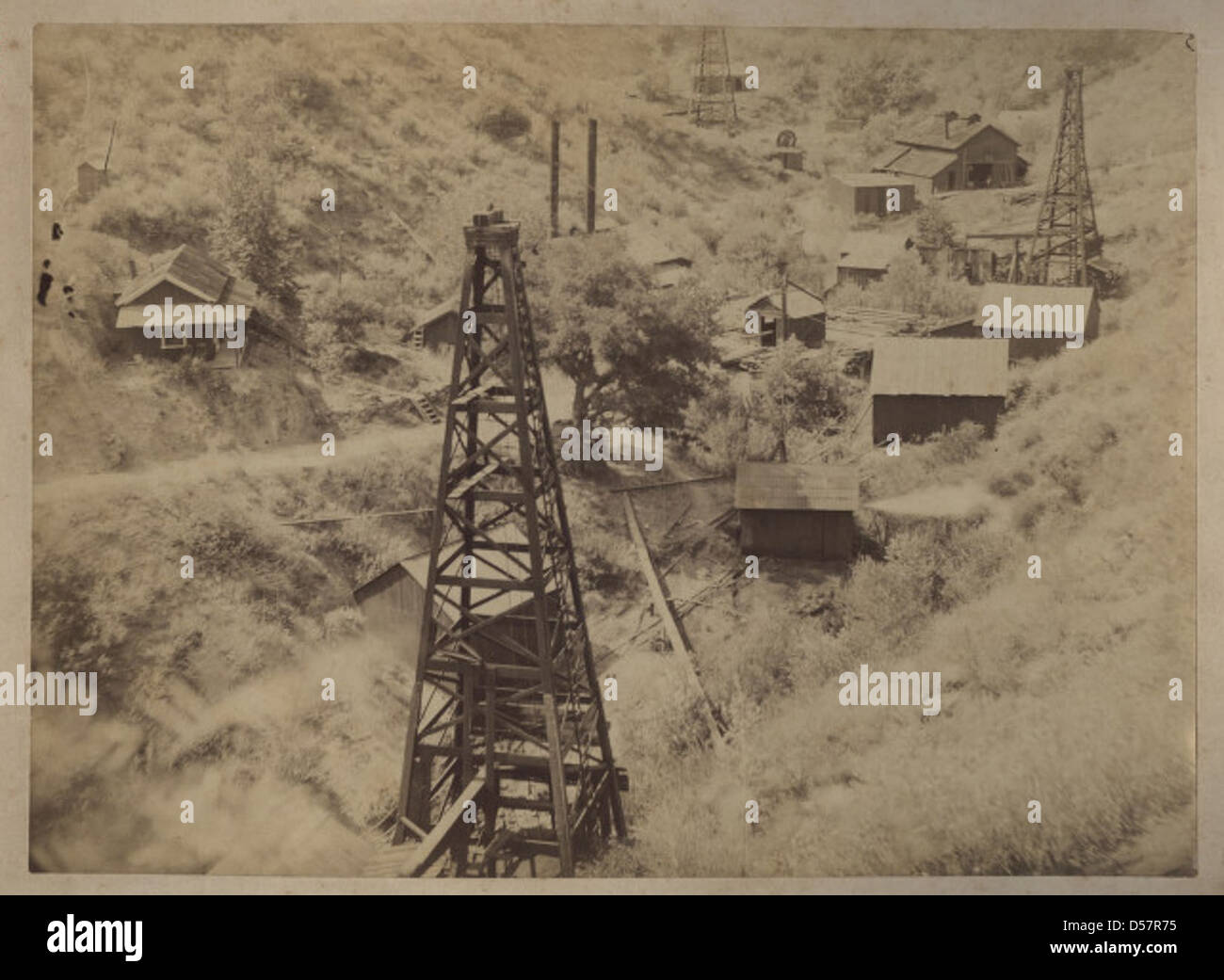 This 1885 photograph shows the early oil wells at Pico Oil Works in ...
